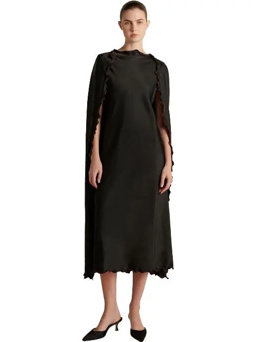 Marina Moscone Cady Cape Dress With Scalloped Edge - Black