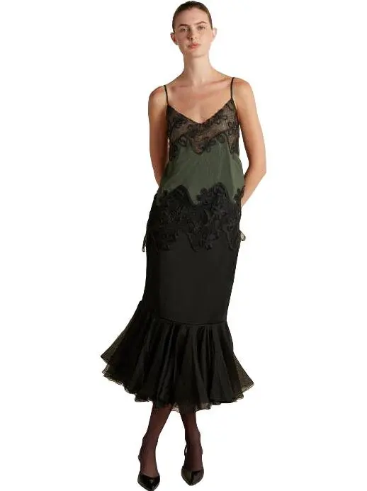 Marina Moscone Cady Skirt With Organza Flounce Hem - Black