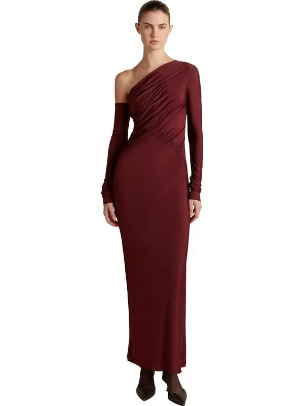 Marina Moscone Jersey One-shoulder Draped Dress - Garnet