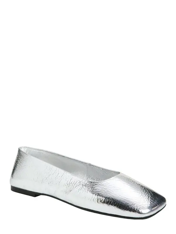 Jeffrey Campbell Listos Square-toe Leather Flats - Silver Crinkle
