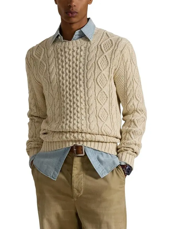 Ralph Lauren Cable-knit Cotton Sweater - Oatmeal Combo
