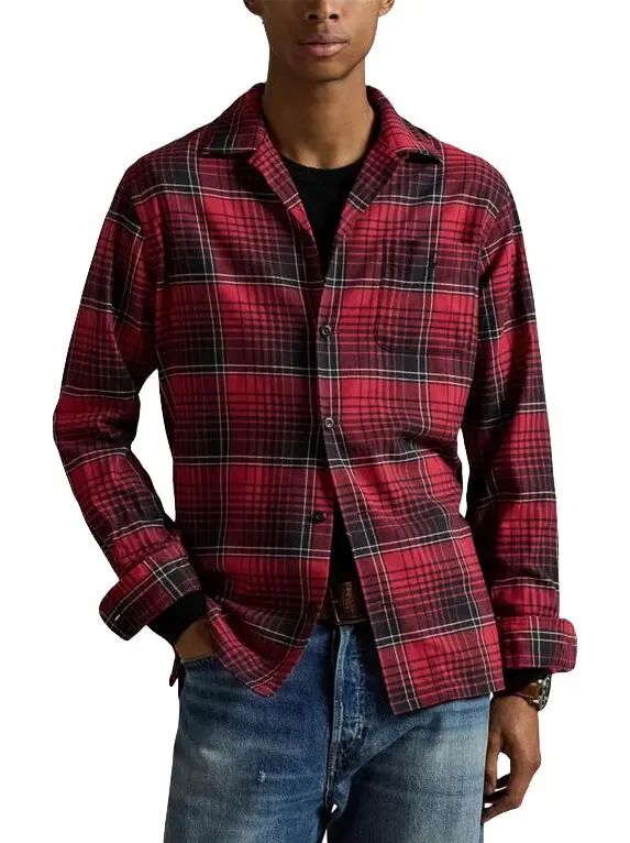 Polo Ralph Lauren Brushed Twill Long Sleeve Camp Shirt - Red Black Multi