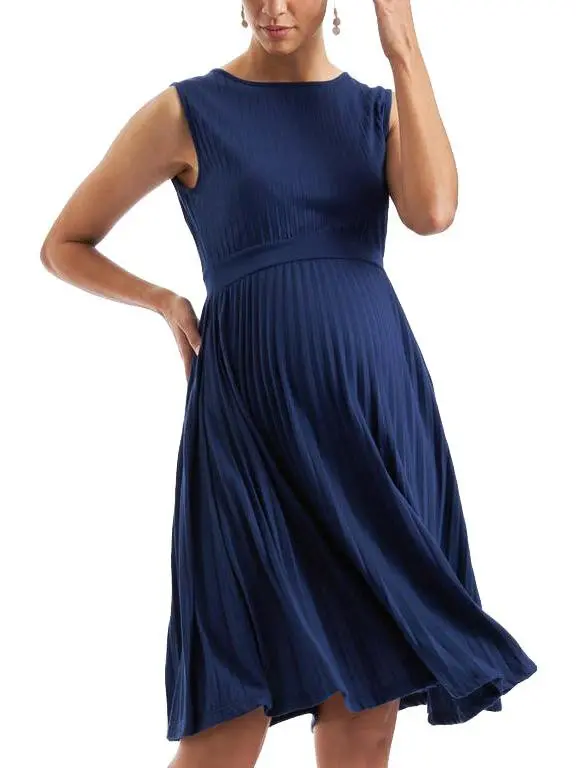RIPE MATERNITY Knife Pleat A-line Maternity Dress - Blueprint