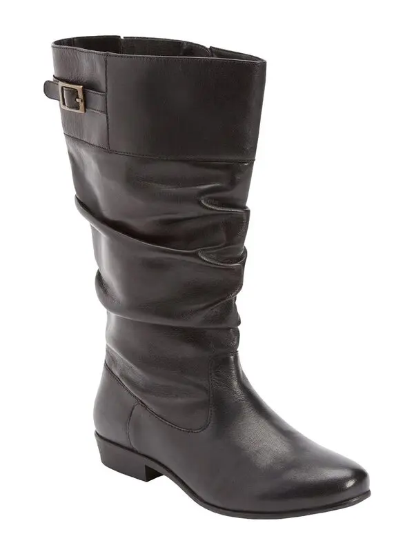 COMFORTVIEW Monica Leather Wide Calf Boots - Black