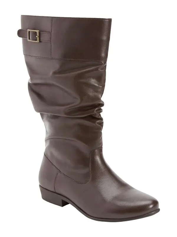COMFORTVIEW Monica Leather Wide Calf Boots - Brown