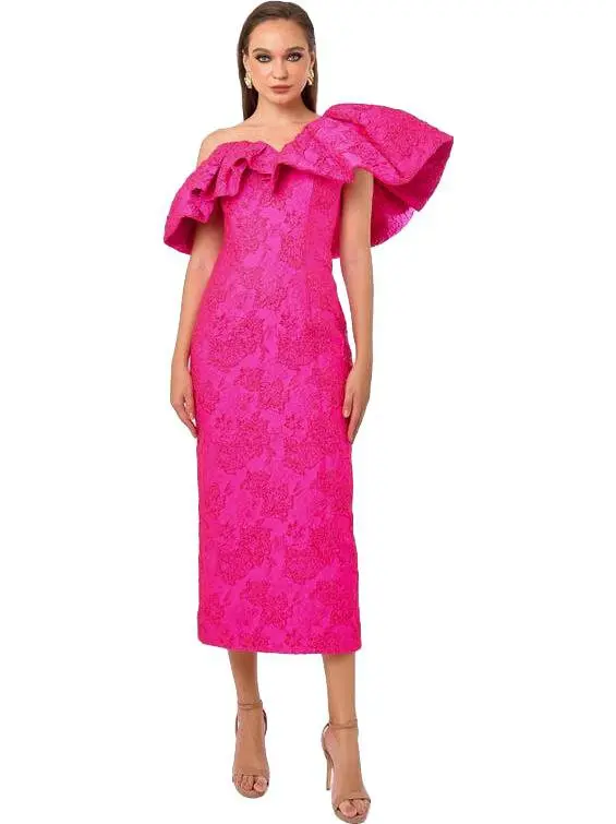BARIANO Soleil Dramatic Shoulder Column Midi - Fuchsia