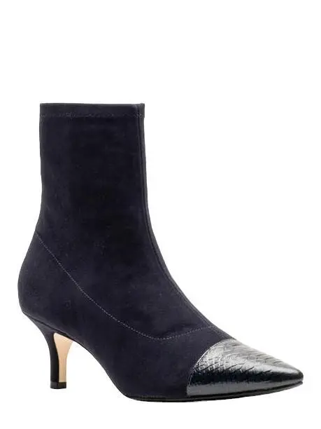 FRANCES VALENTINE Serena Pointed Cap Toe Kitten Heel Bootie - Navy