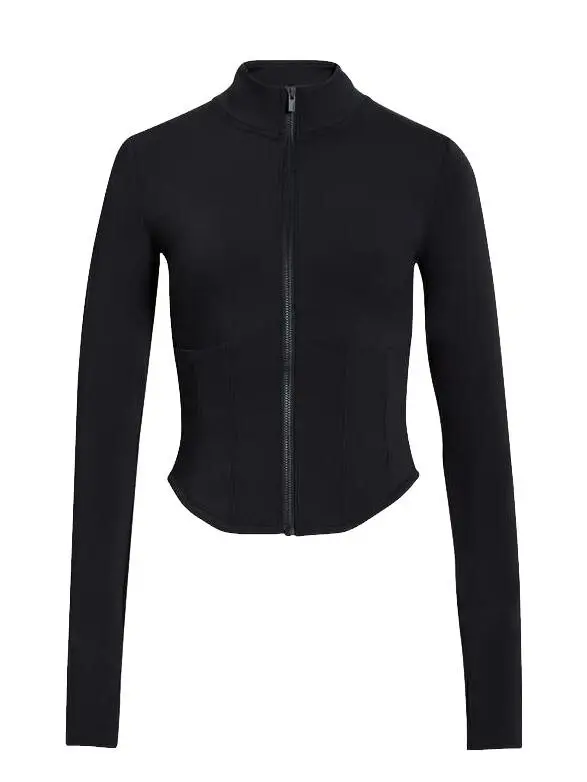 MPG Sculpt Corset Seamed Crop Zip-up Jacket - Black