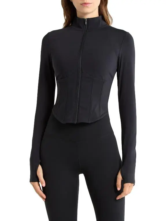 MPG Sculpt Corset Seamed Crop Zip-up Jacket - Black