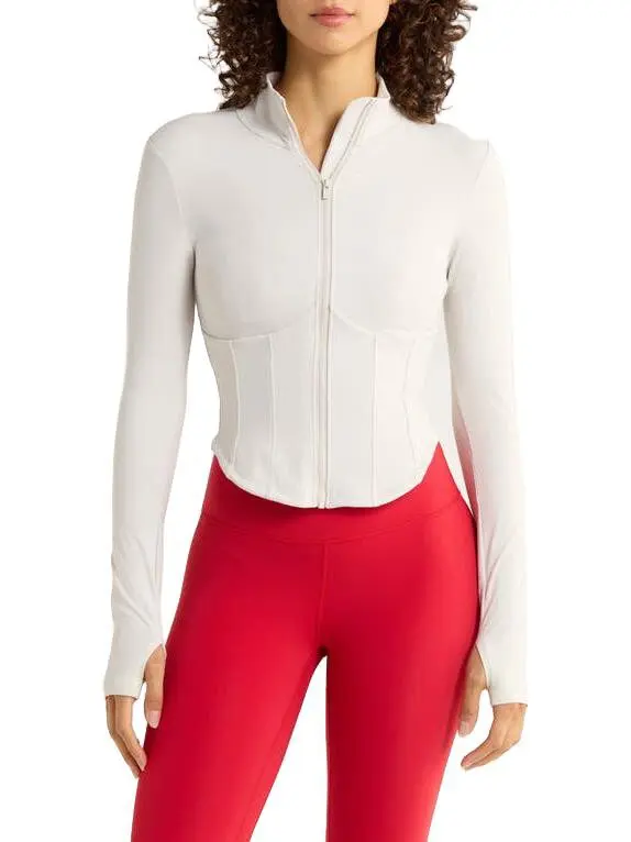 MPG Sculpt Corset Seamed Crop Zip-up Jacket - Moonbeam