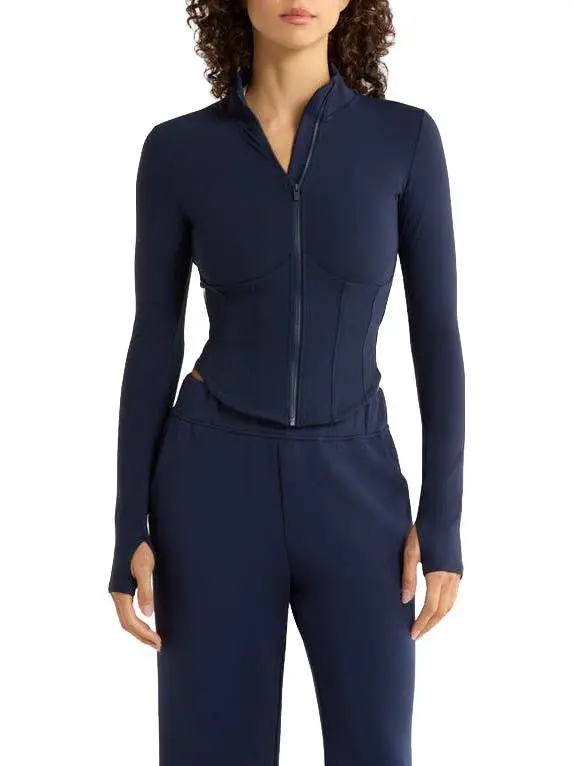 MPG Sculpt Corset Seamed Crop Zip-up Jacket - Navy Blazer