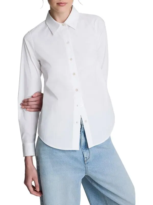 KENNETH COLE Shaped Cotton Blend Button-up Shirt - Pure White