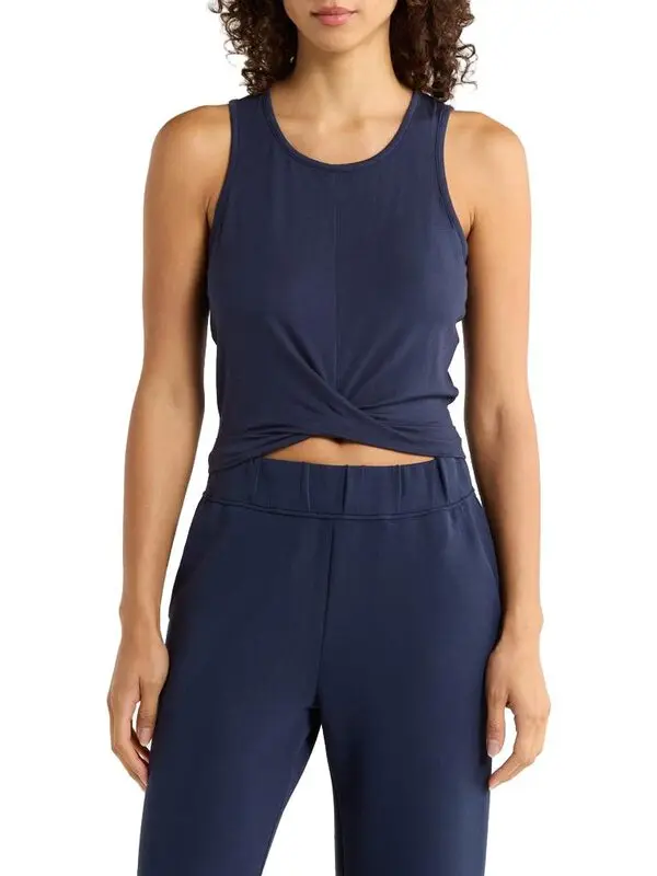 MPG Twist Front Cropped Tank Top - Navy Blazer