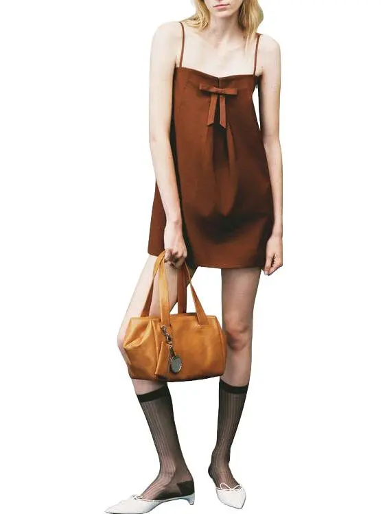 Mango Bow Mini Dress - Medium Brown