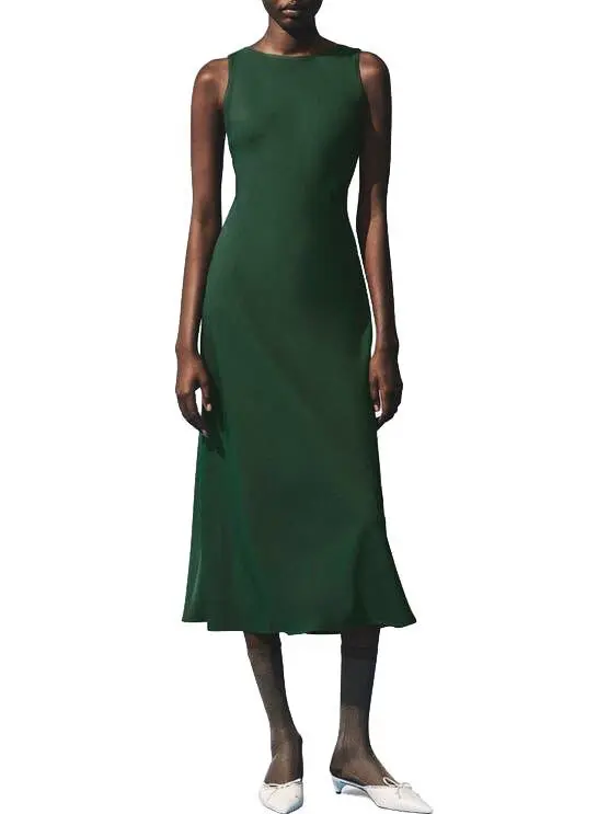 Mango Sleeveless Satin Midi Dress With Open Back - Green