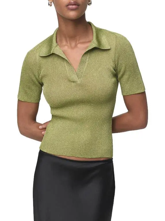 Mango Metallic Polo Sweater - Pastel Green