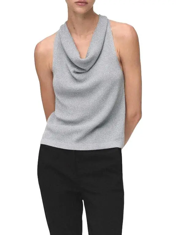 Mango Metallic Cowl Neck Sweater Vest - Silver
