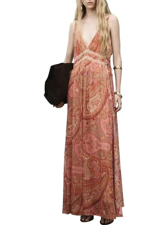 Mango Paisley Lace Trim Maxi Slipdress - Brown