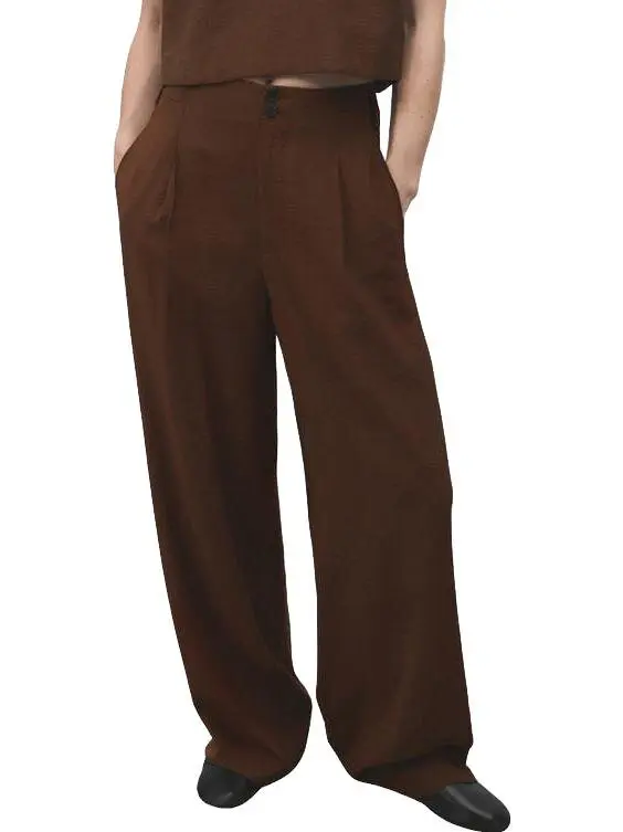 Mango Pleated Straight-leg Trousers - Brown
