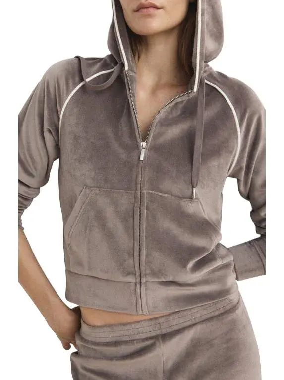 Mango Crop Velour Hoodie - Medium Brown
