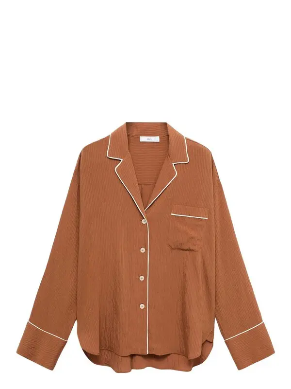Mango Contrast Piping Oversize Button-up Shirt - Brown