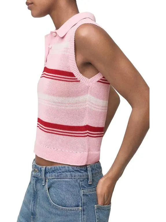 Mango Sleeveless Striped Knit Polo Sweater - Pastel Pink