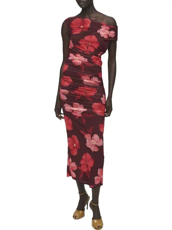 Mango Asymmetric Floral Print Sheath Dress - Brown