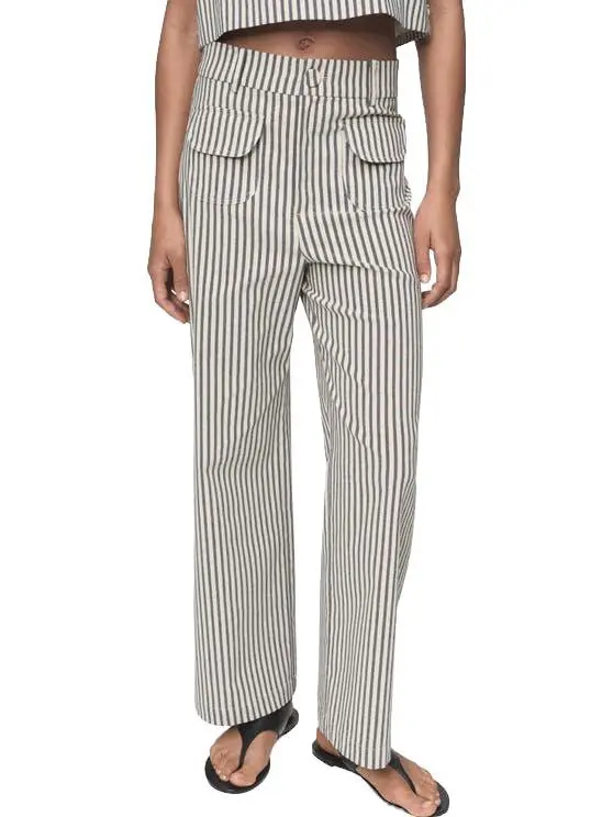 Mango Striped Straight-leg Pants With Pockets - Ecru