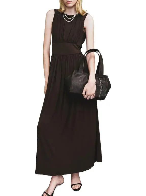 Mango Ruched Sleeveless Maxi Dress - Brown