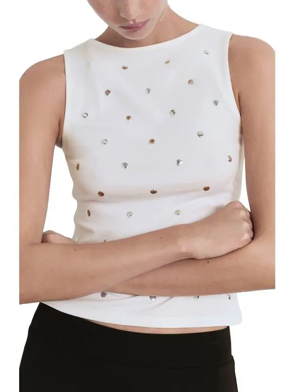 Mango Studded Sleeveless Top - White