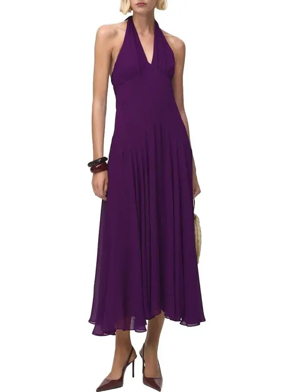 Mango Pleated Halter Midi Dress - Purple