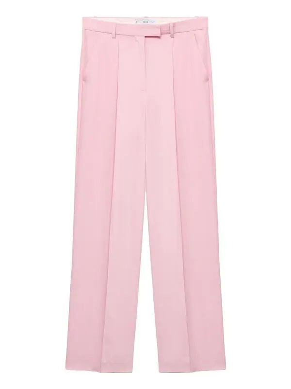 Mango Pleat Front Wide Leg Trousers - Pink