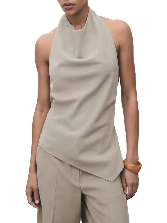 Mango Asymmetric Open Back Halter Top - Grey