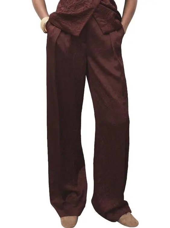 Mango Crinkled Effect Straight-leg Trousers - Chocolate