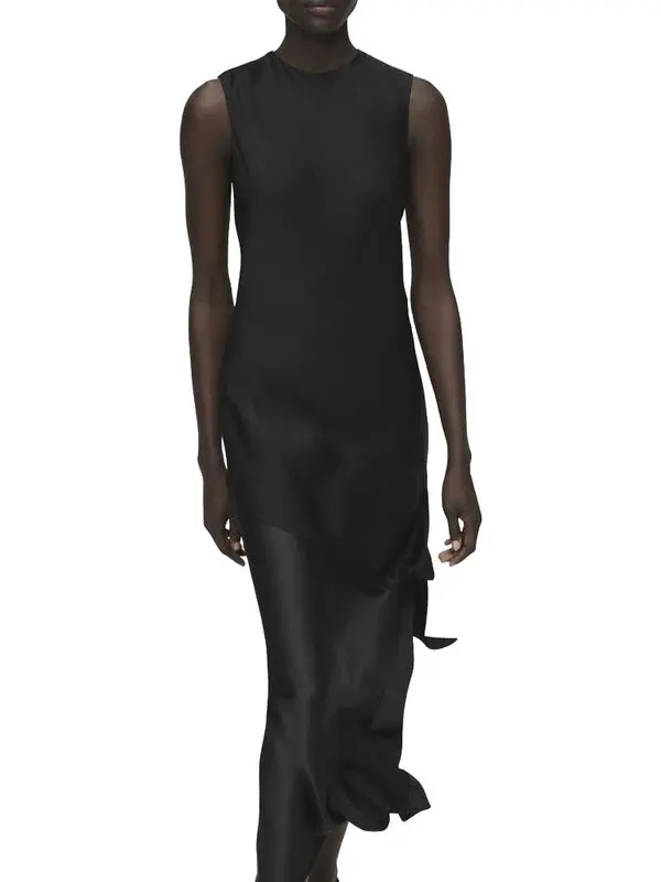 Mango Tie-back Asymmetric Satin Top - Black