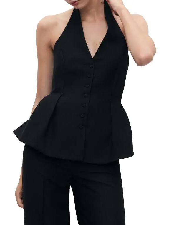 Mango Halter Neck Peplum Vest - Black