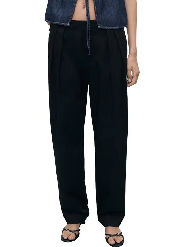 Mango Straight Leg Cotton Trousers - Black