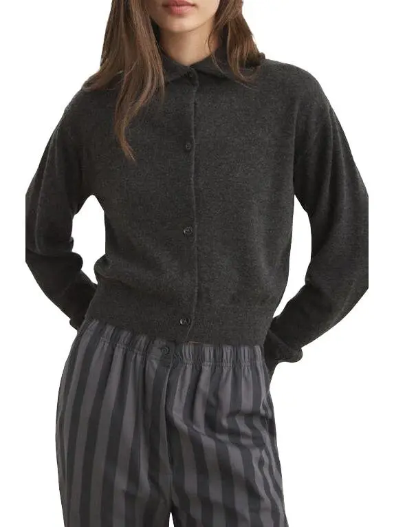 Mango Collared Wool And Cashmere Blend Cardigan - Charcoal