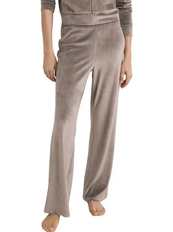 Mango Soft Touch Velour Pajama Pants - Medium Brown