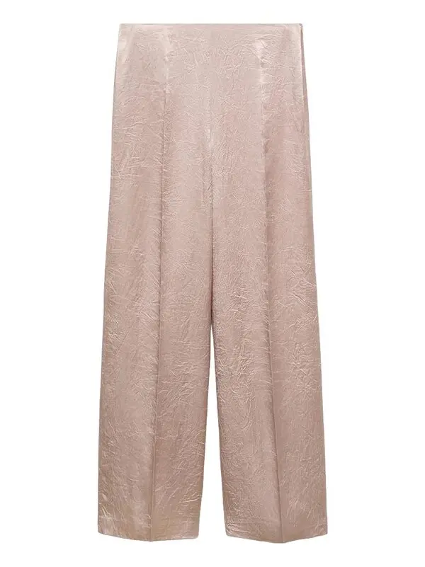 Mango Crinkle Satin Wide-leg Pants - Pastel Pink