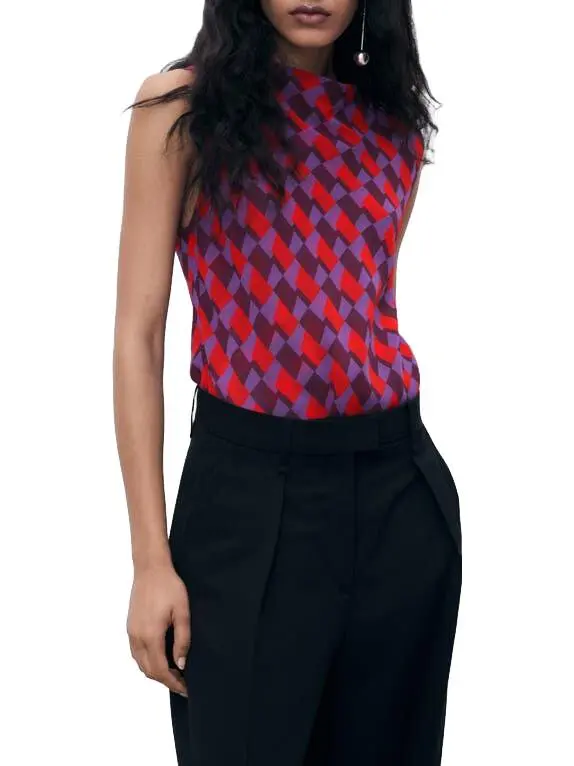 Mango Geo Print Cowl Neck Sleeveless Top - Violet
