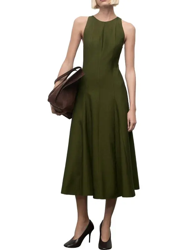 Mango Sleeveless Flared Maxi Dress - Khaki Green