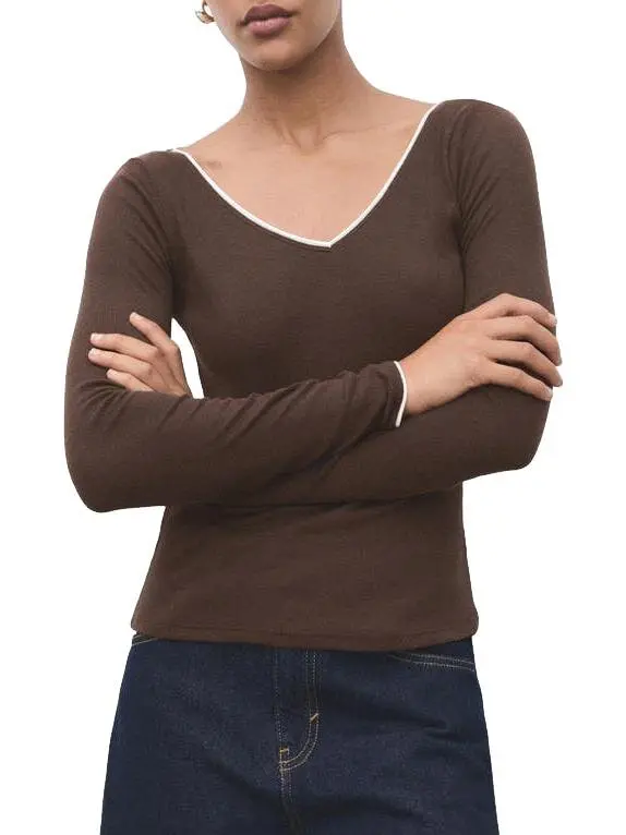 Mango Contrast Rib Top - Brown