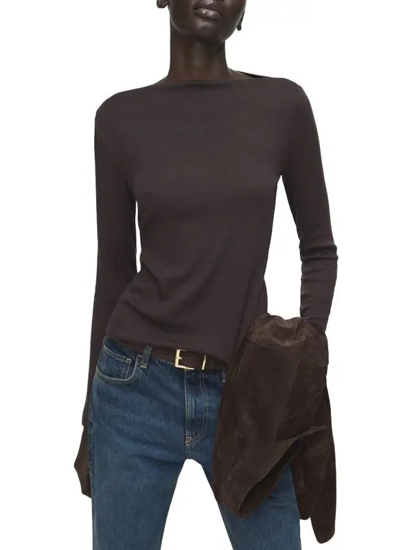 Mango Boat Neck Long Sleeve T-shirt - Chocolate