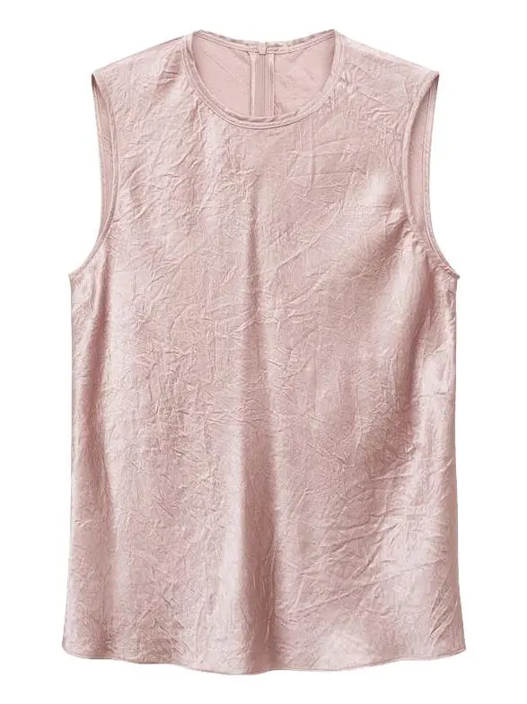 Mango Crinkle Satin Shell Top - Pastel Pink