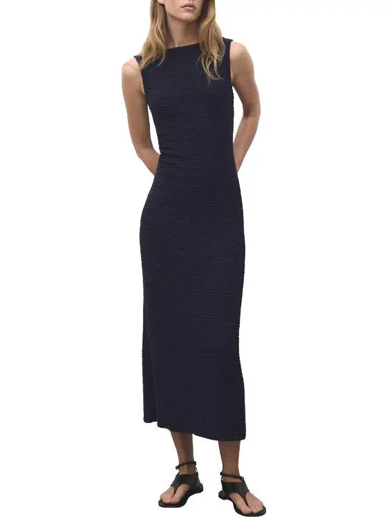 Mango Texture Sleeveless Maxi Dress - Navy