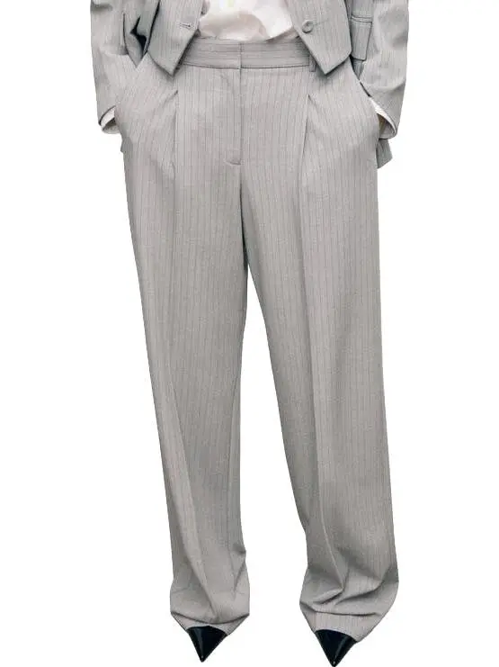 Mango Pinstripe Straight-leg Suit Trousers - Grey