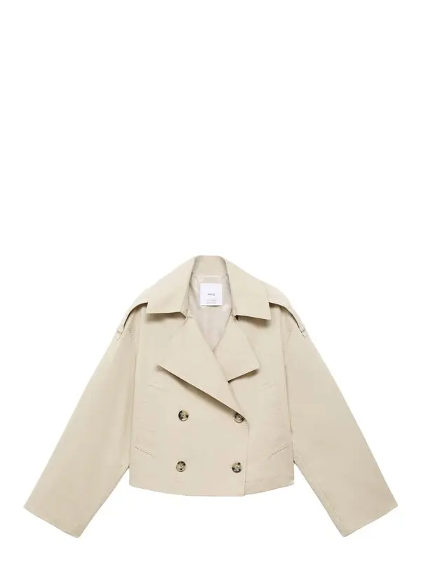 Mango Double-breasted Cropped Trench Coat - Beige