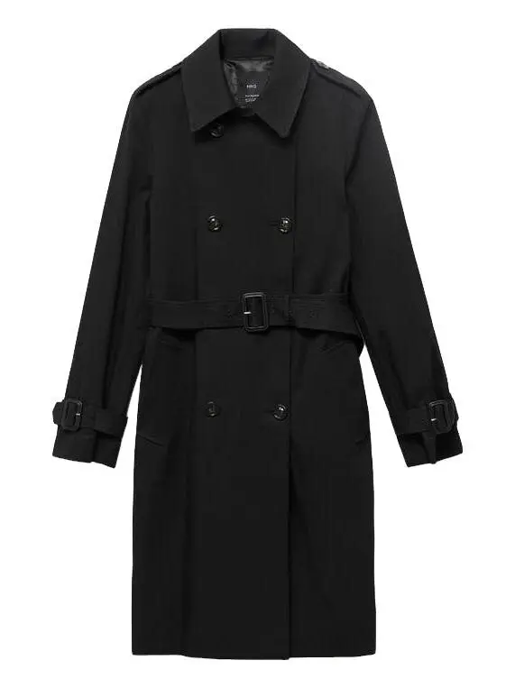 Mango Classic Belted Trench Coat - Black