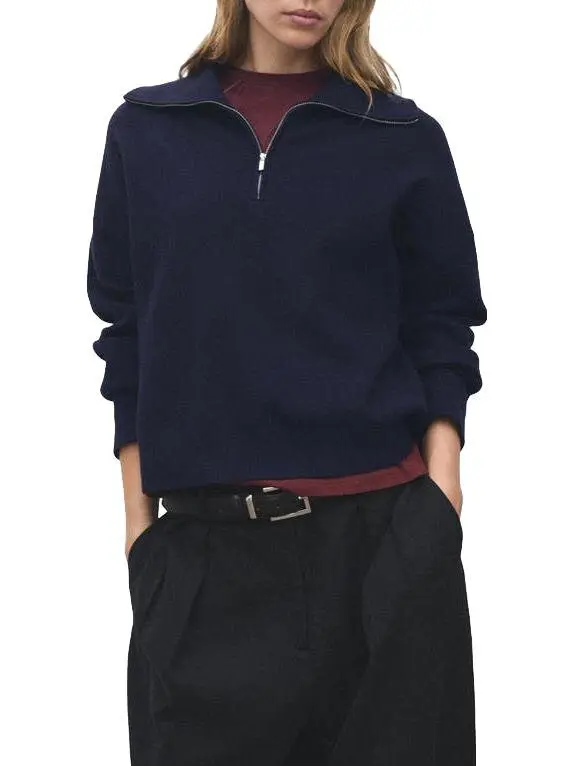 Mango Quarter Zip Stand Collar Sweatshirt - Navy